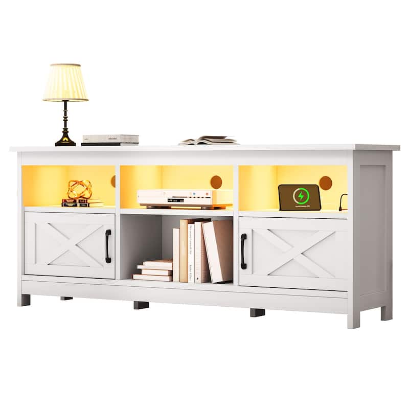 Moasis 70"/59" Farmhouse TV Stand for 80"/65" TV with Outlet and Lights - On Sale - Overstock ...